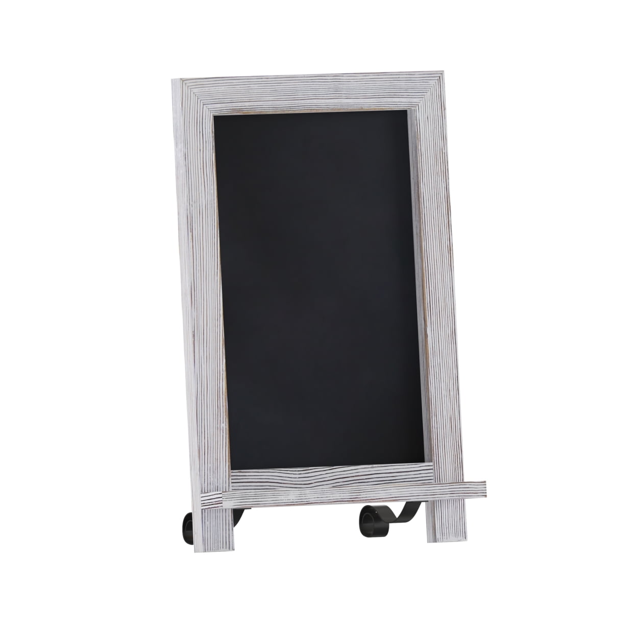 Magnetic Chalkboard, Washed White Wood Frame, Metal Scrolled Legs ...