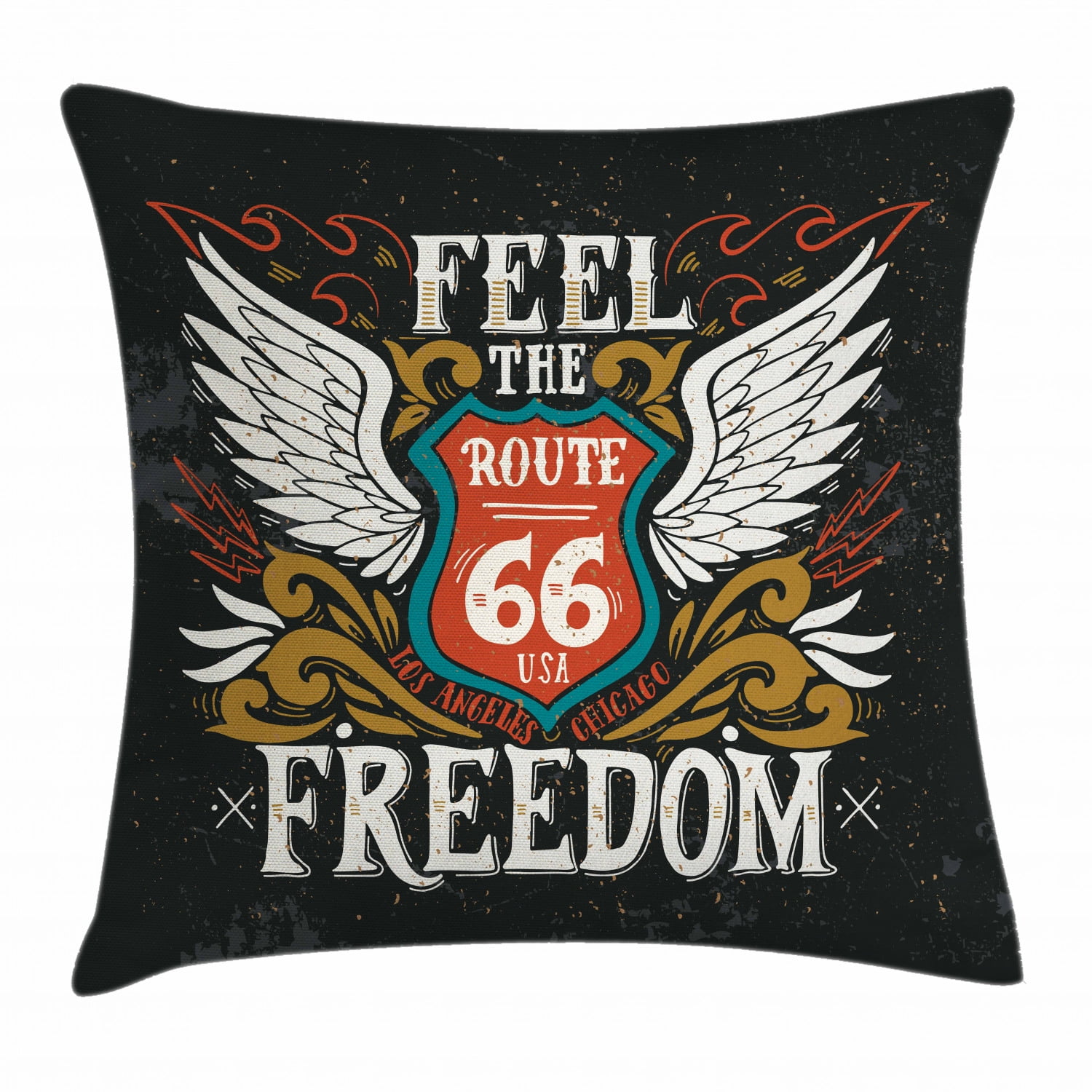 Motorcycle Throw Pillow Cushion Cover, Biker Motto Feel the Freedom ...
