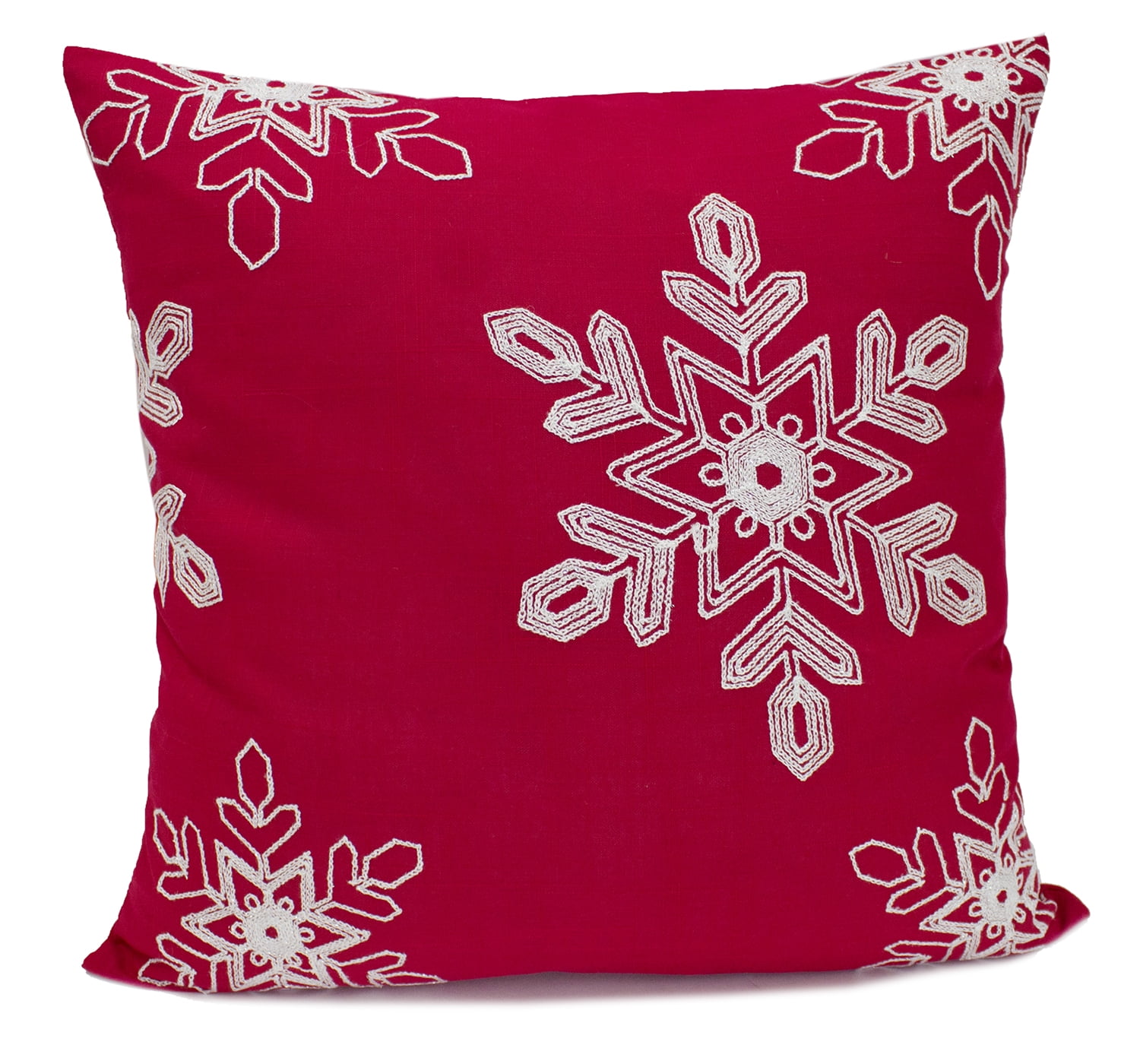 Embroidered White Snowflake Holiday Christmas Red Filled Throw Pillow ...