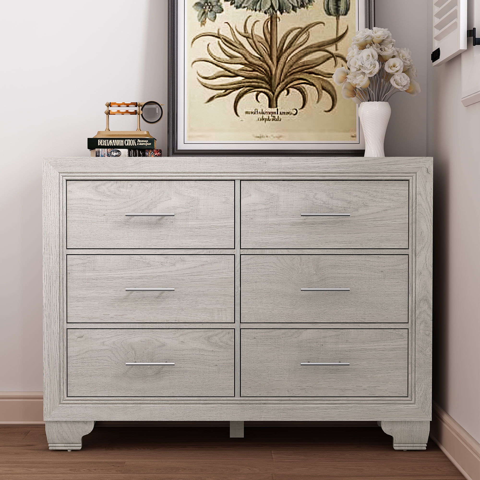 HOSSLLY 47.24'' Drawer Dresser Chest of 6 Drawers, Storage Dresser ...