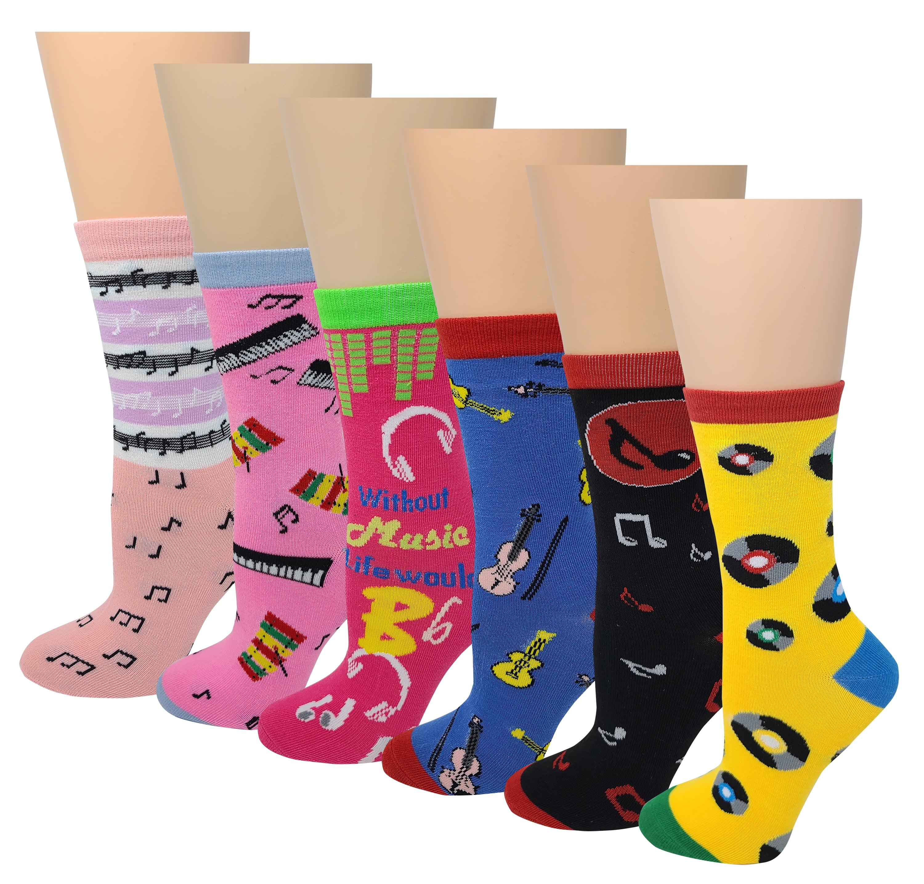 Sumona 6 Pairs Women Colorful Fancy Music Design Novelty Crew Socks ...