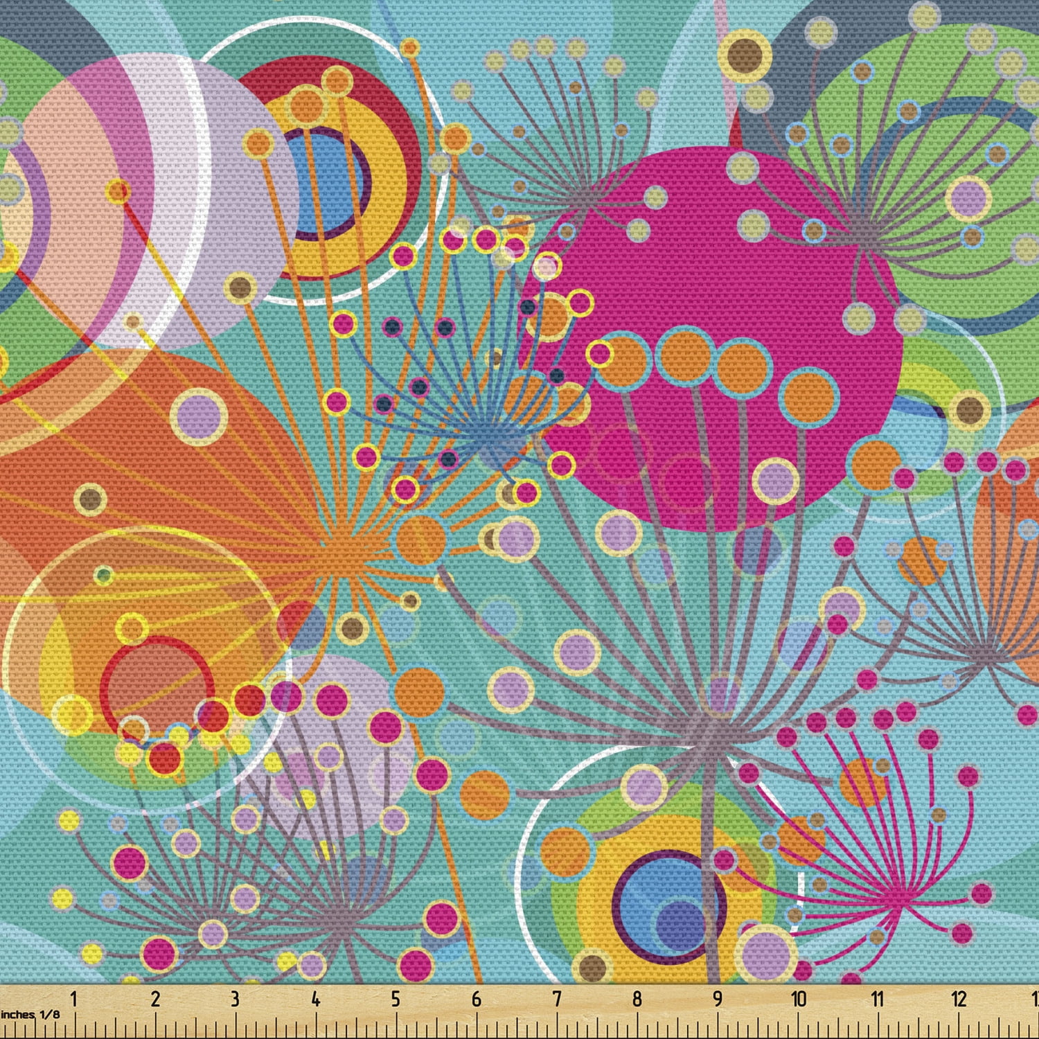 Floral Sofa Upholstery Fabric by the Yard, Dandelions Flowers Circles ...