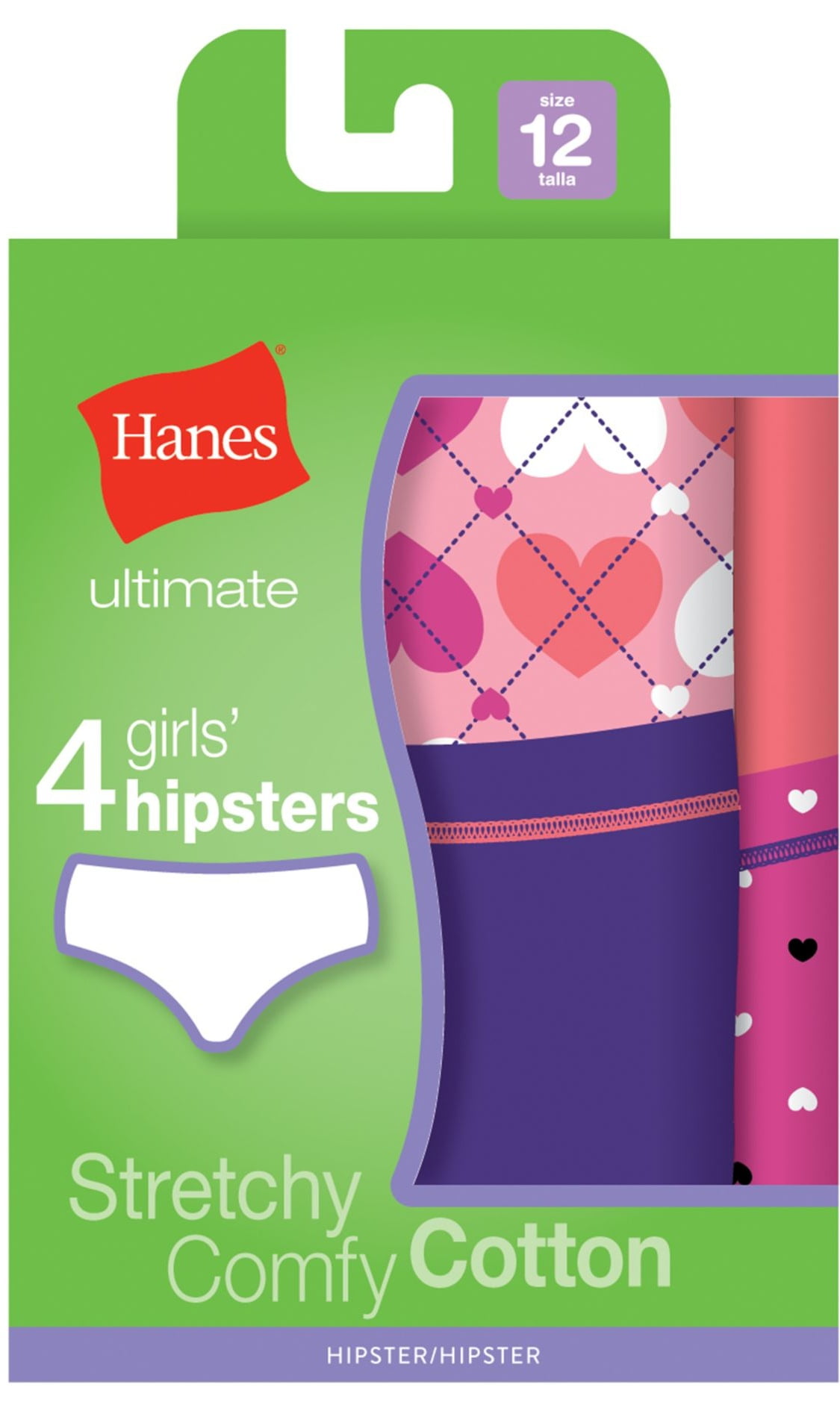 Hanes - Hanes Girls Ultimate TAGLESS 4-Pack Cotton Stretch Hipsters, 14 ...