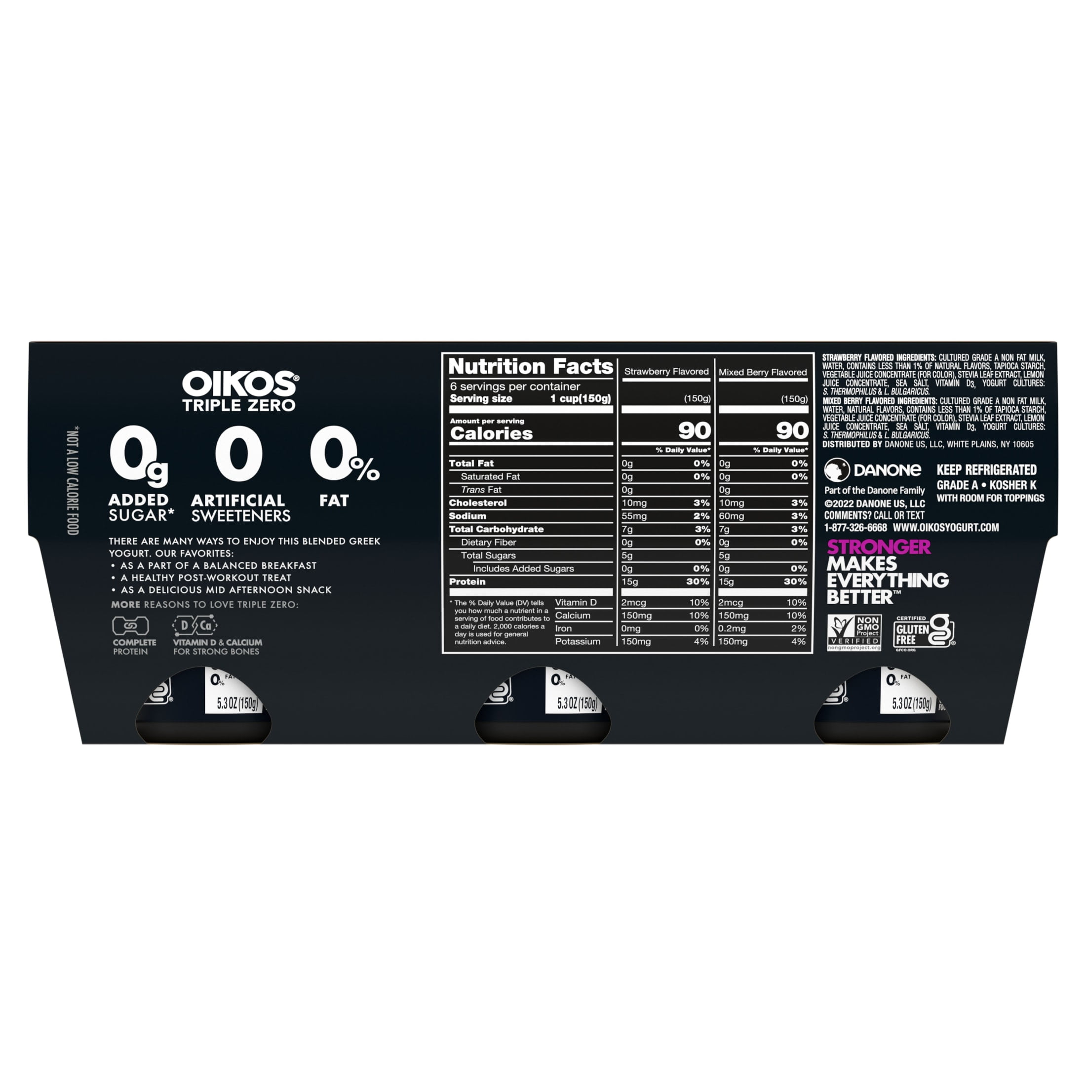 Oikos Triple Zero Nonfat Greek Yogurt, Assorted Flavors, 5.3 oz, 6 Pack ...