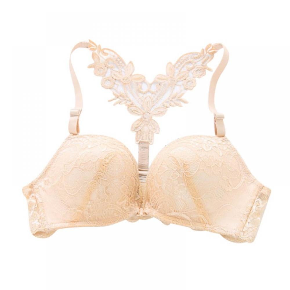 Wuffmeow Sexy Embroidery Lace Bra Women Front Closure Adjustable Push ...