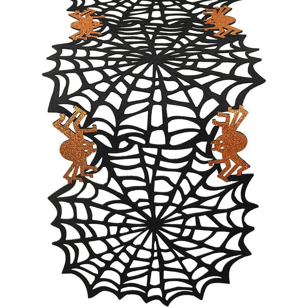 Halloween Table Runners 12x47 inch Felt Glitter Spider Web Table Runner ...