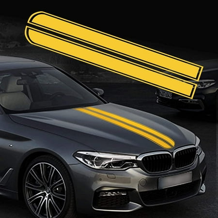 2 Pieces 130cm x 11cm (Yellow)Car Hood Stripe Sticker Auto Racing Body ...