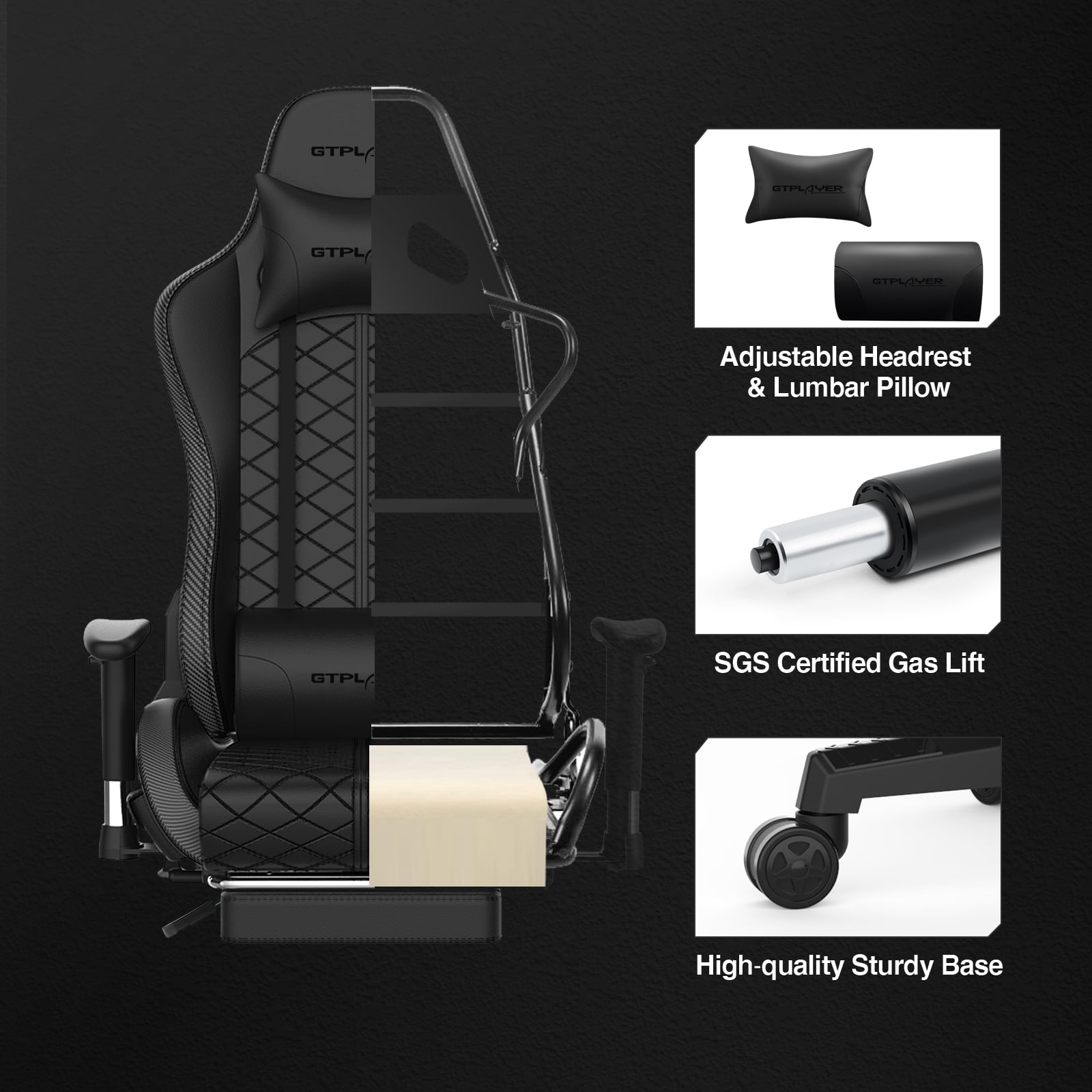 Buy GTPLAYER Gaming Chair with Bluetooth Speakers and Footrest High Back Office Chair, Black ...