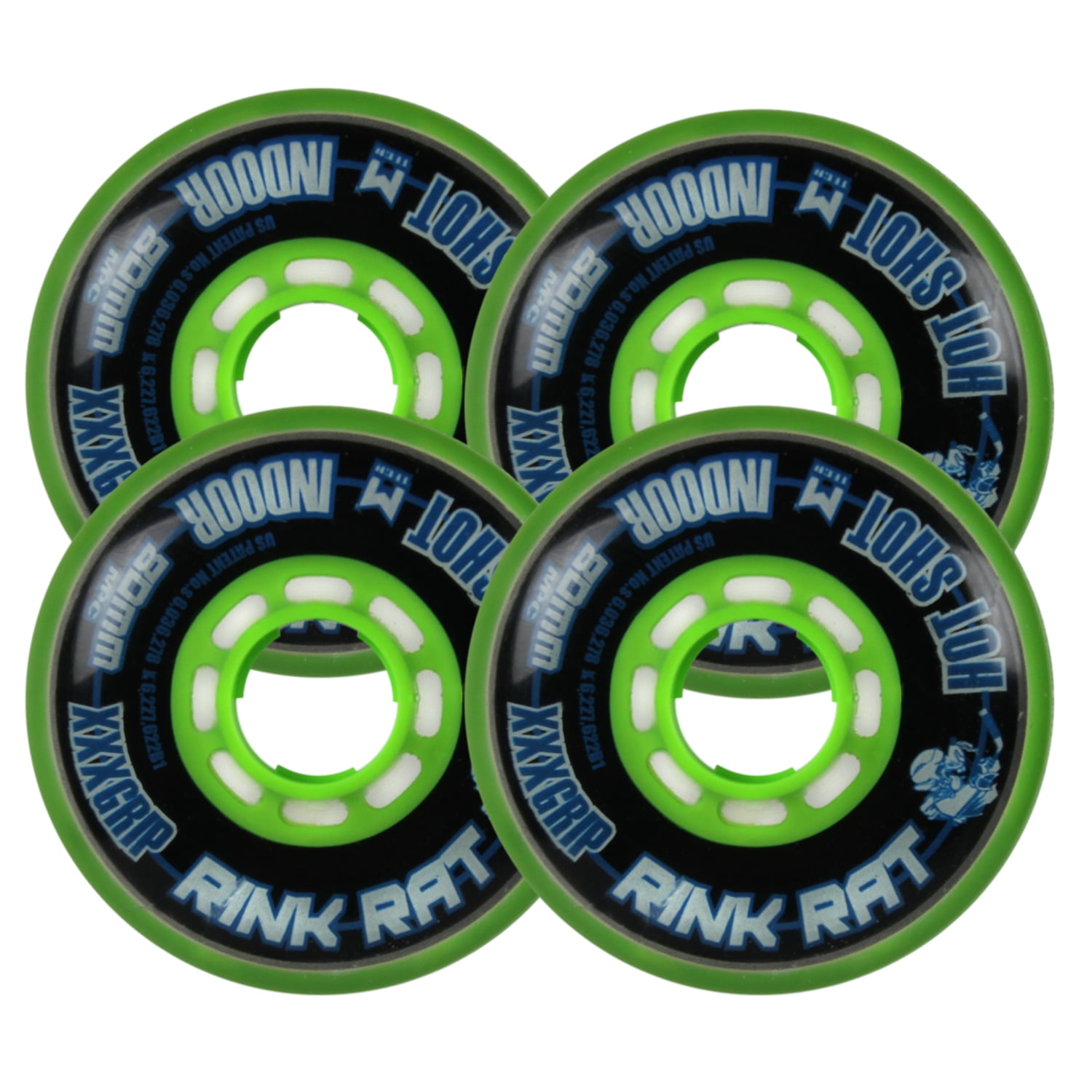 RINK RAT Wheels 80mm 76a HOTSHOT XXX 4-Pack Black/Green Inline Indoor ...