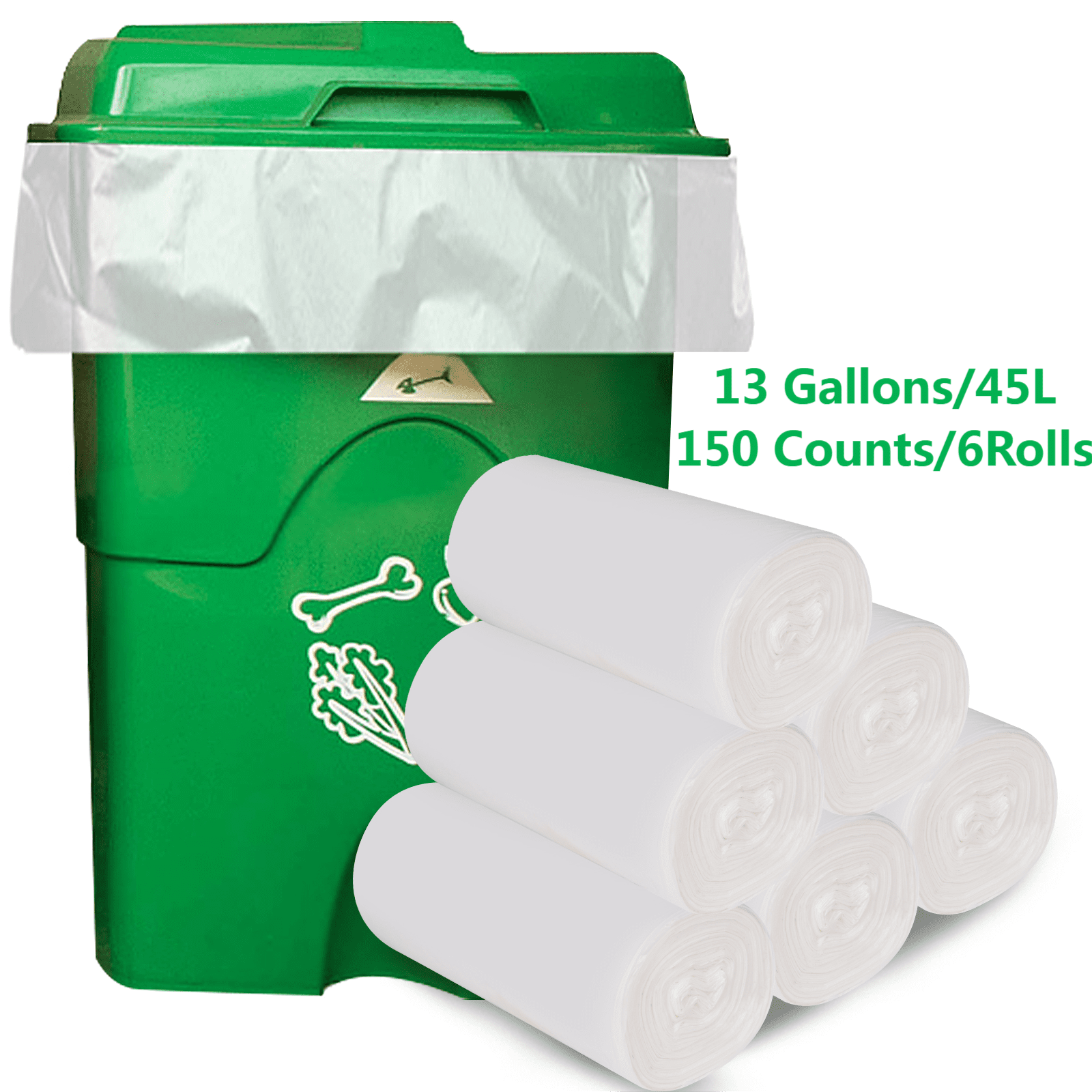 SWIHELP 13Gal Trash Bag, 150Pcs Office Home Large Garbage Can PE White ...