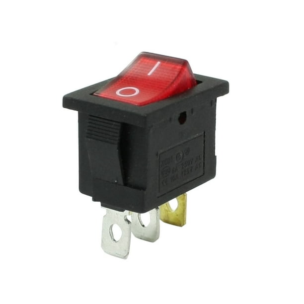 250VAC 6A / 125VAC 10A 3-Pin Red Light Lamp SPST On Off Rocker Switch ...