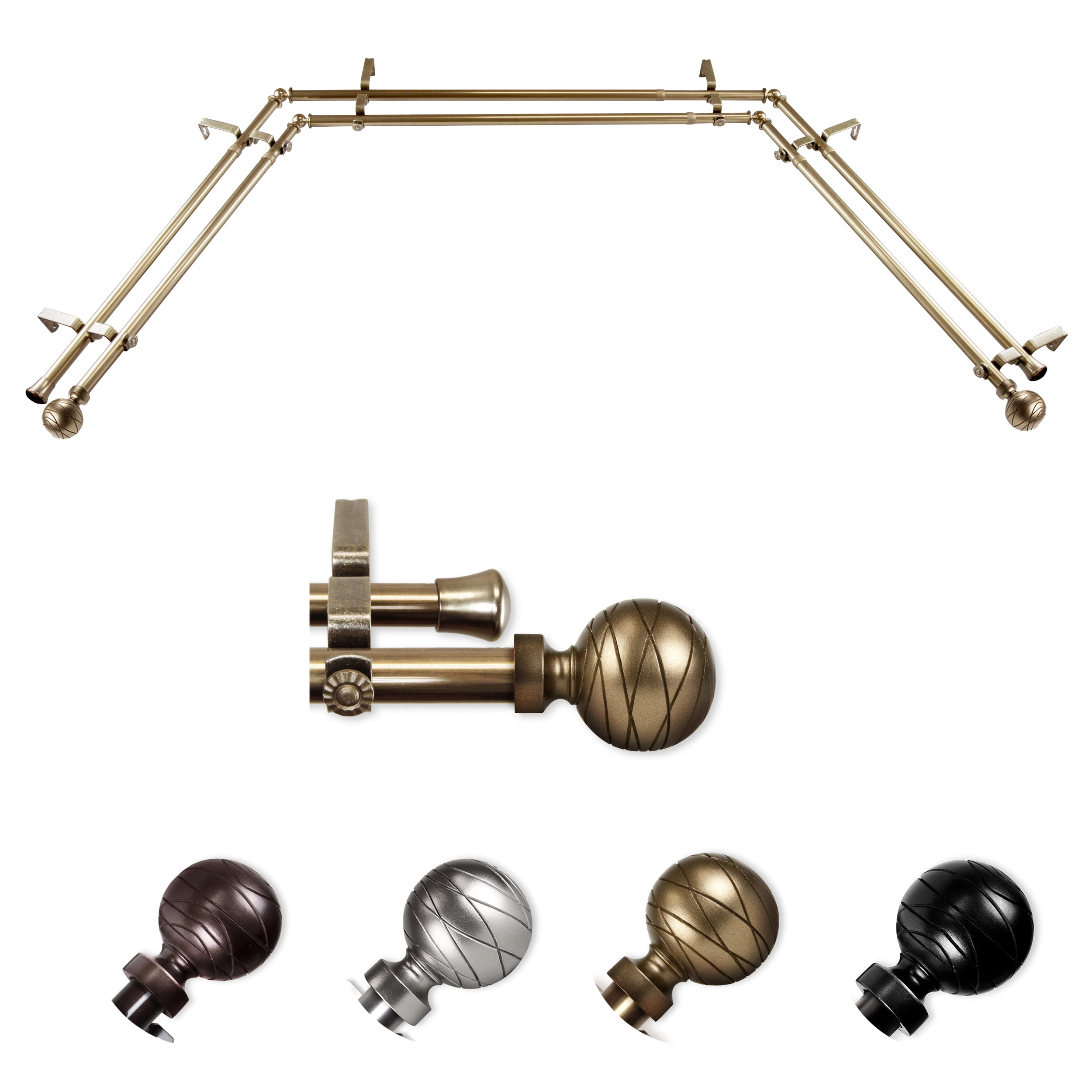 Brigitte 13/16" Double Bay Window curtain rod Adjustable 20"-36", 38 ...