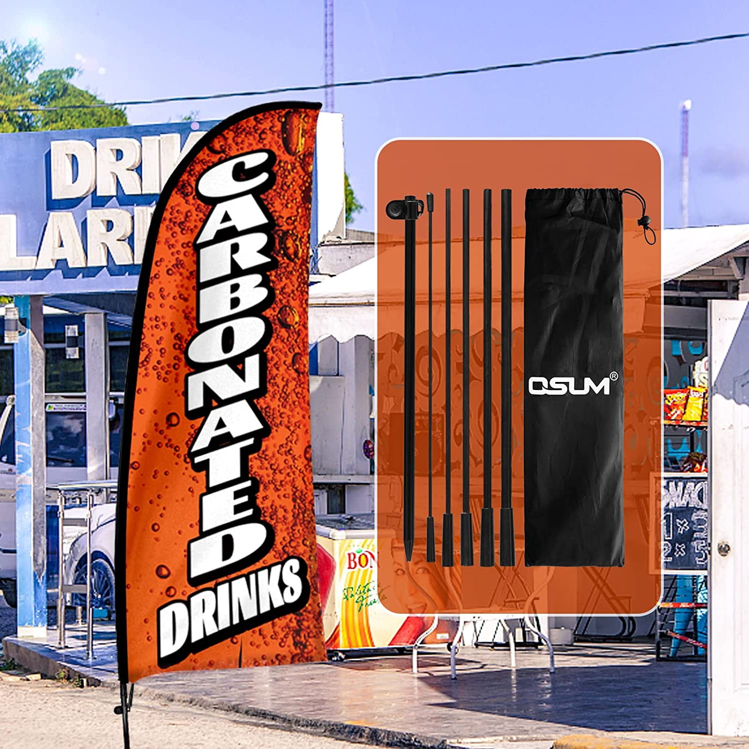 QSUM Carbonated Drinks Feather Flag with Pole Kit and Ground Spike, 7FT ...