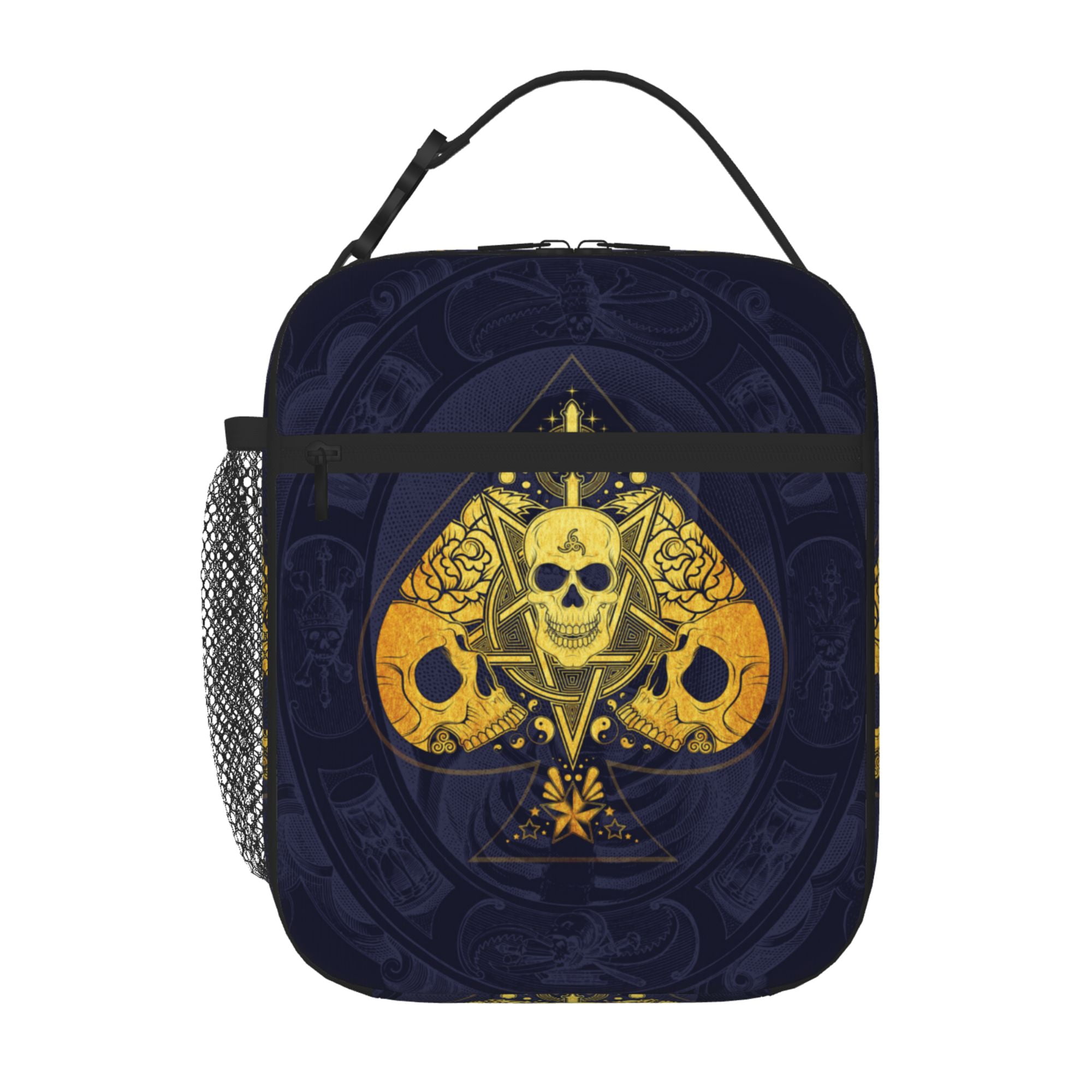 TEQUAN Portable Lunch Bag, Gold Poker Skull Death Skeleton Pattern ...