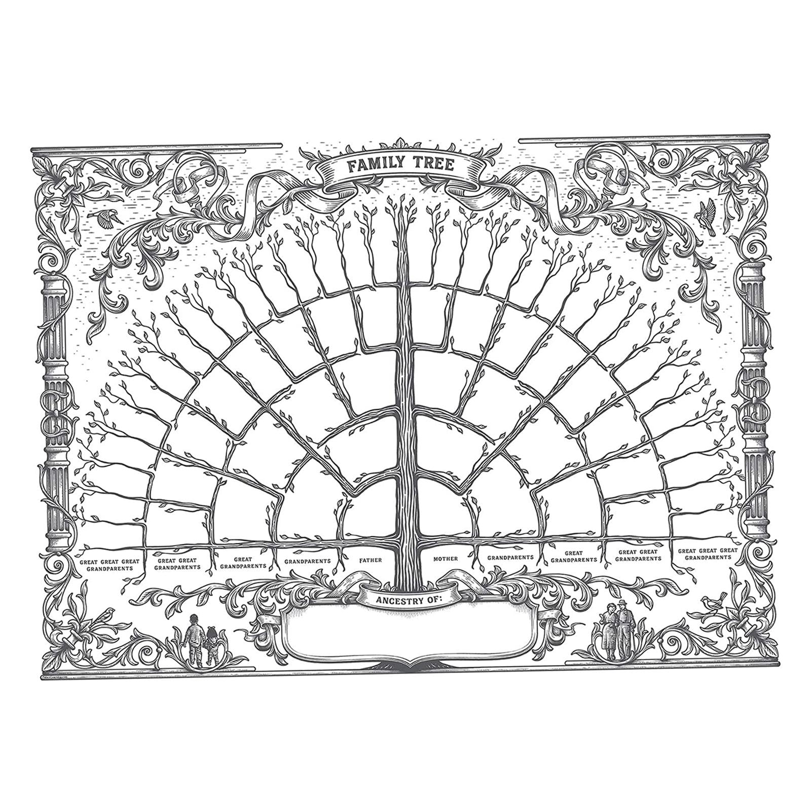 Large Family Tree Diagram Chart Fillable Genealogy History Decoration ...