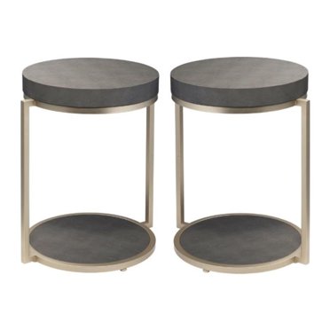 Home Square Faux Shagreen and Metal Side Table in Ivory & Brass - Set ...