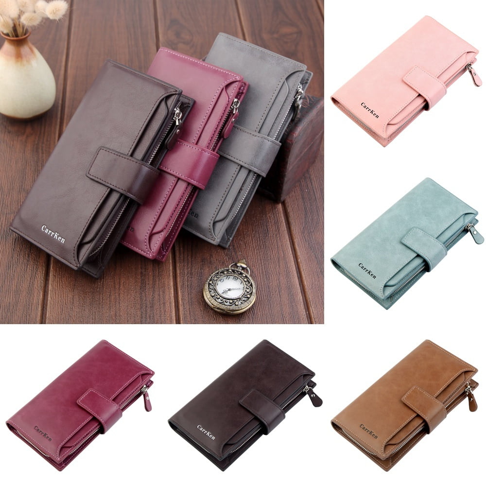 Fashion Women Wallets Hasp Nubuck Leather Zipper Wallet Women's Long ...