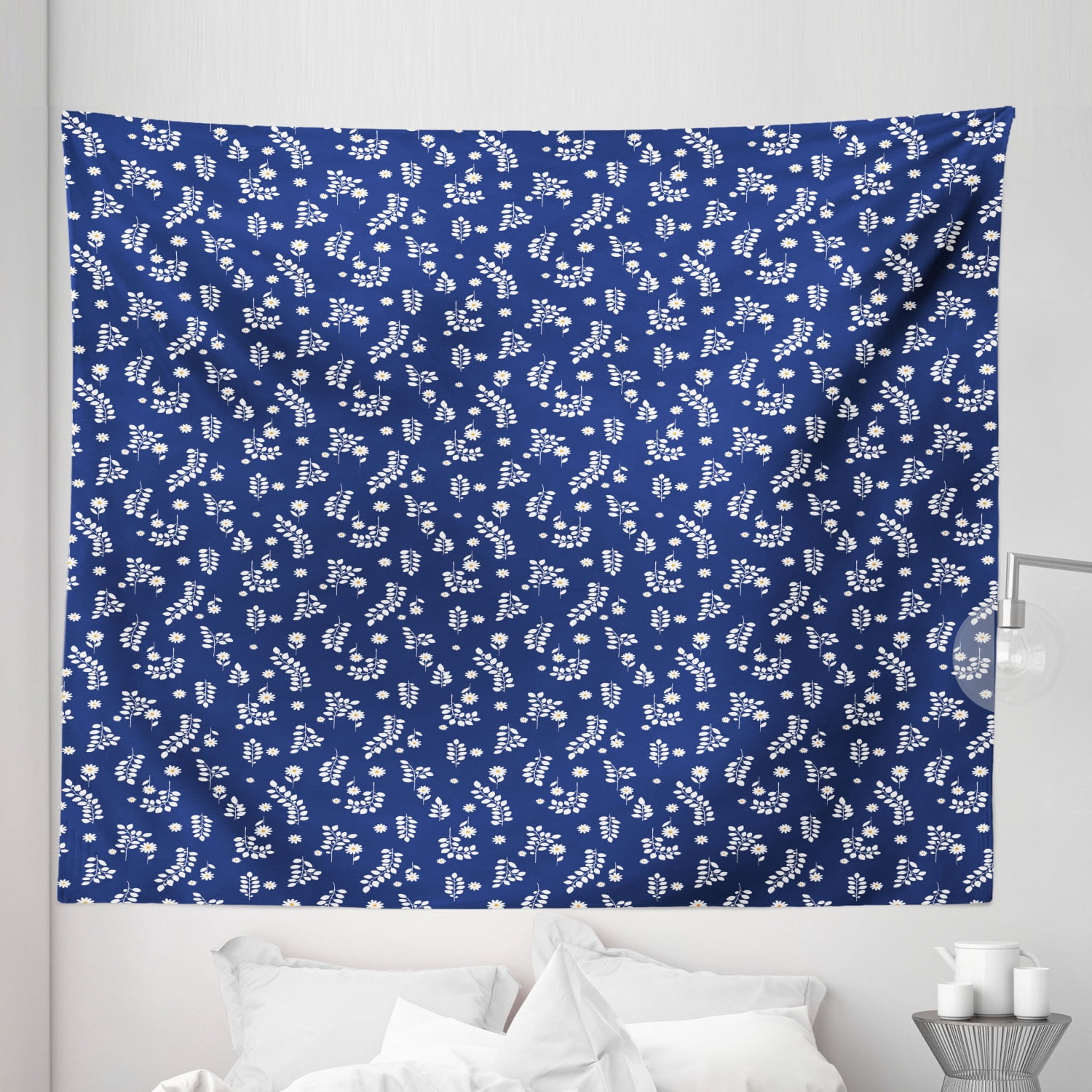 Floral Tapestry, Pattern of Silhouette Style Flowers and Leafy Branches ...