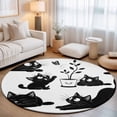 Cartoon Playful Black Cat Round Area Rug 3ft,Living Room Rug Non-Slip ...