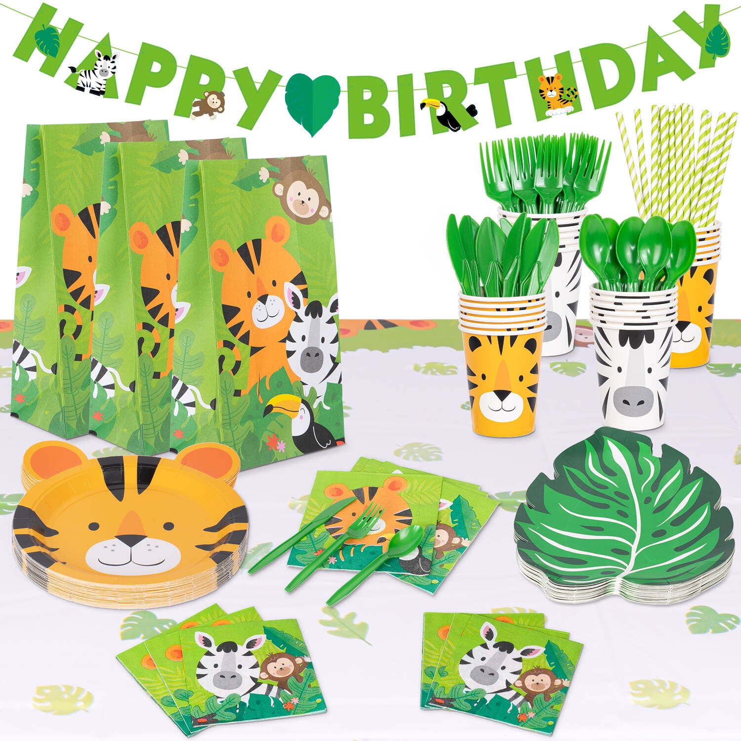 218PCS Safari Theme Party Supplies Serve 24, Tablecloth, Goodie Bags ...