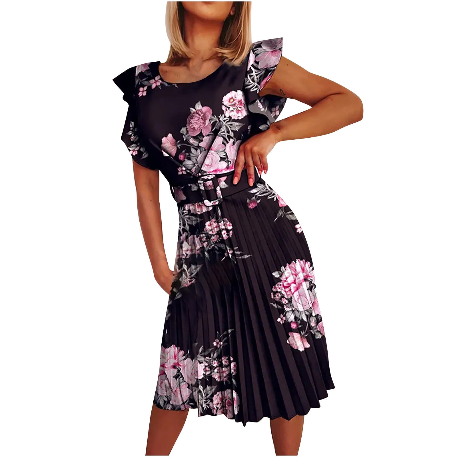 Click here for Pompotops Womens Summer Casual Round Neck Pleated... prices