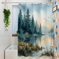 Dark Green Forest Shower Curtains for Bathroom, Watercolor Bird Lake ...