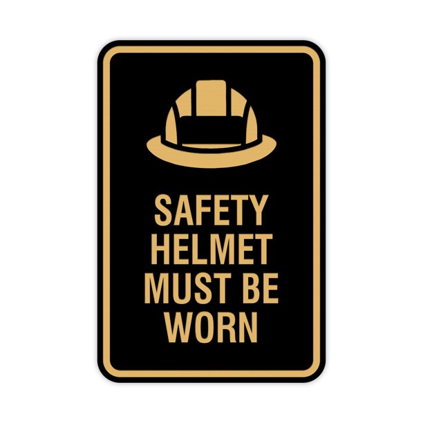Signs ByLITA Portrait Round Safety helmet must be worn Sign (Black Gold ...