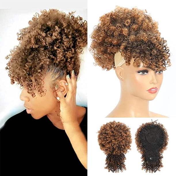 Afro Puff Drawstring Ponytail with Kinky Curly Hair Clip in Bangs Short ...