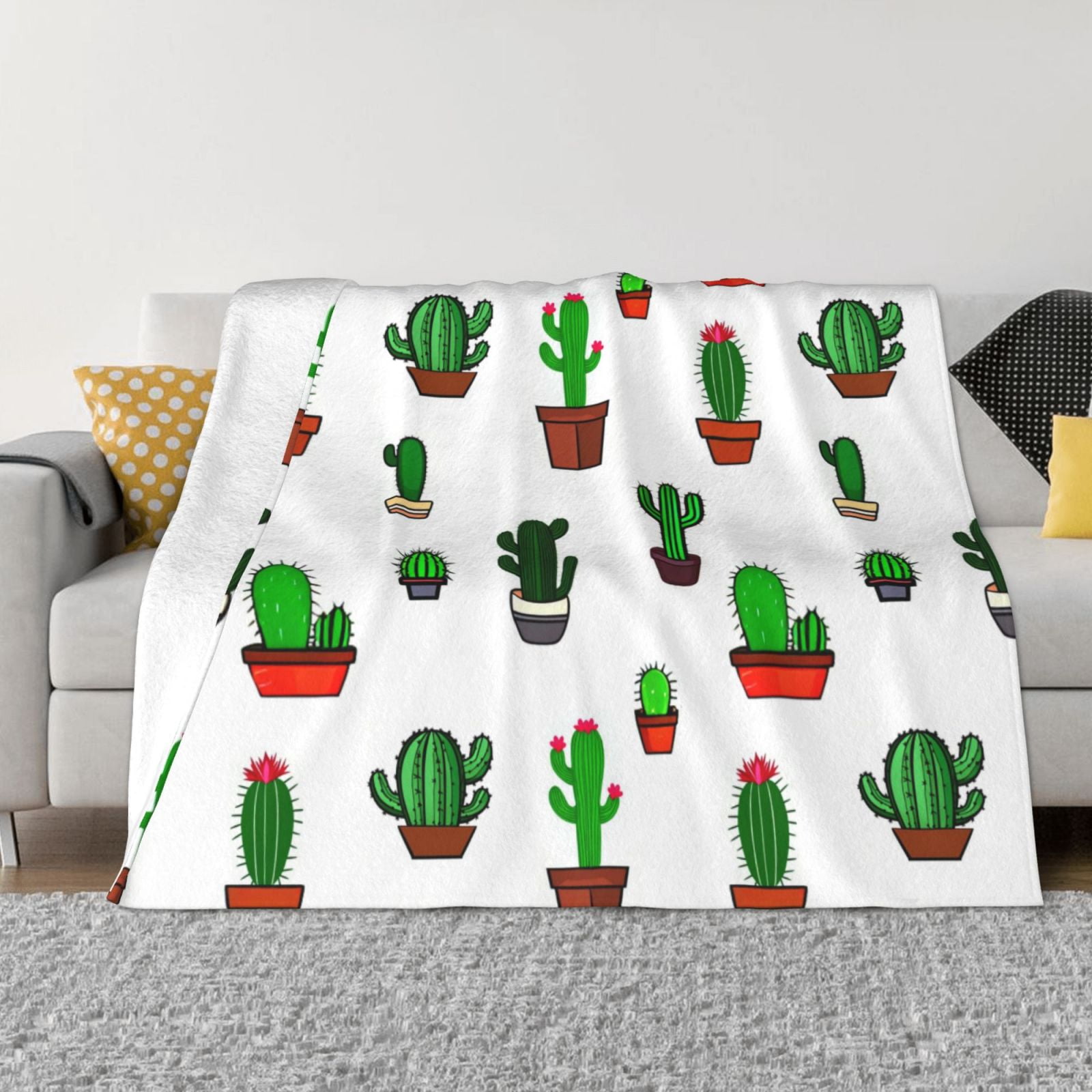 Cactus Print Blanket, Fluffy Soft Cozy Blanket Flannel Plush Microfiber ...