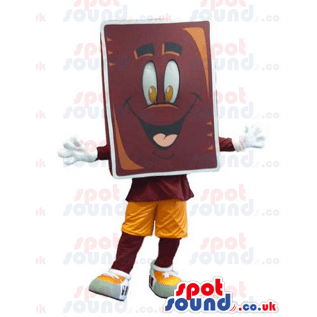 Chocolate Bar SPOTSOUND Mascot Wearing Orange Shorts And Sneakers ...