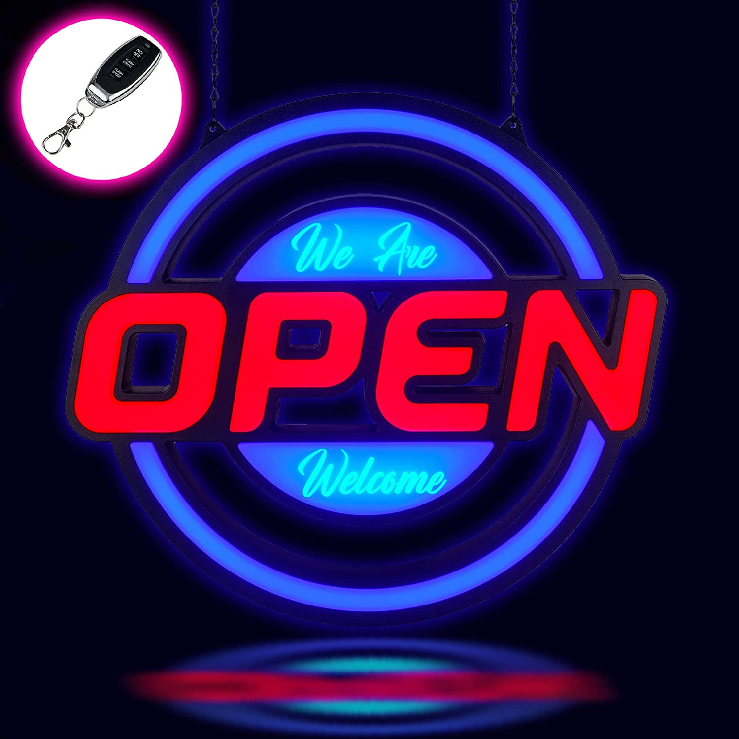 Large Open Sign for Stores - Round Ultra Bright LED Open Neon Sign for ...