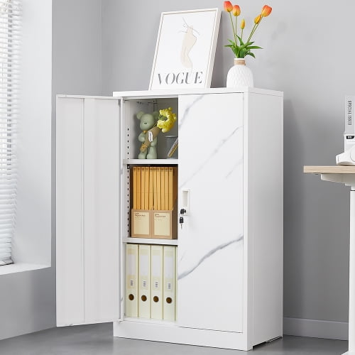 Secure White Metal Storage Cabinet with Locking Doors and Adjustable ...