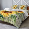 4 Piece Duvet Cover Set Queen, Watercolor Sunflower Green Leaves Soft ...