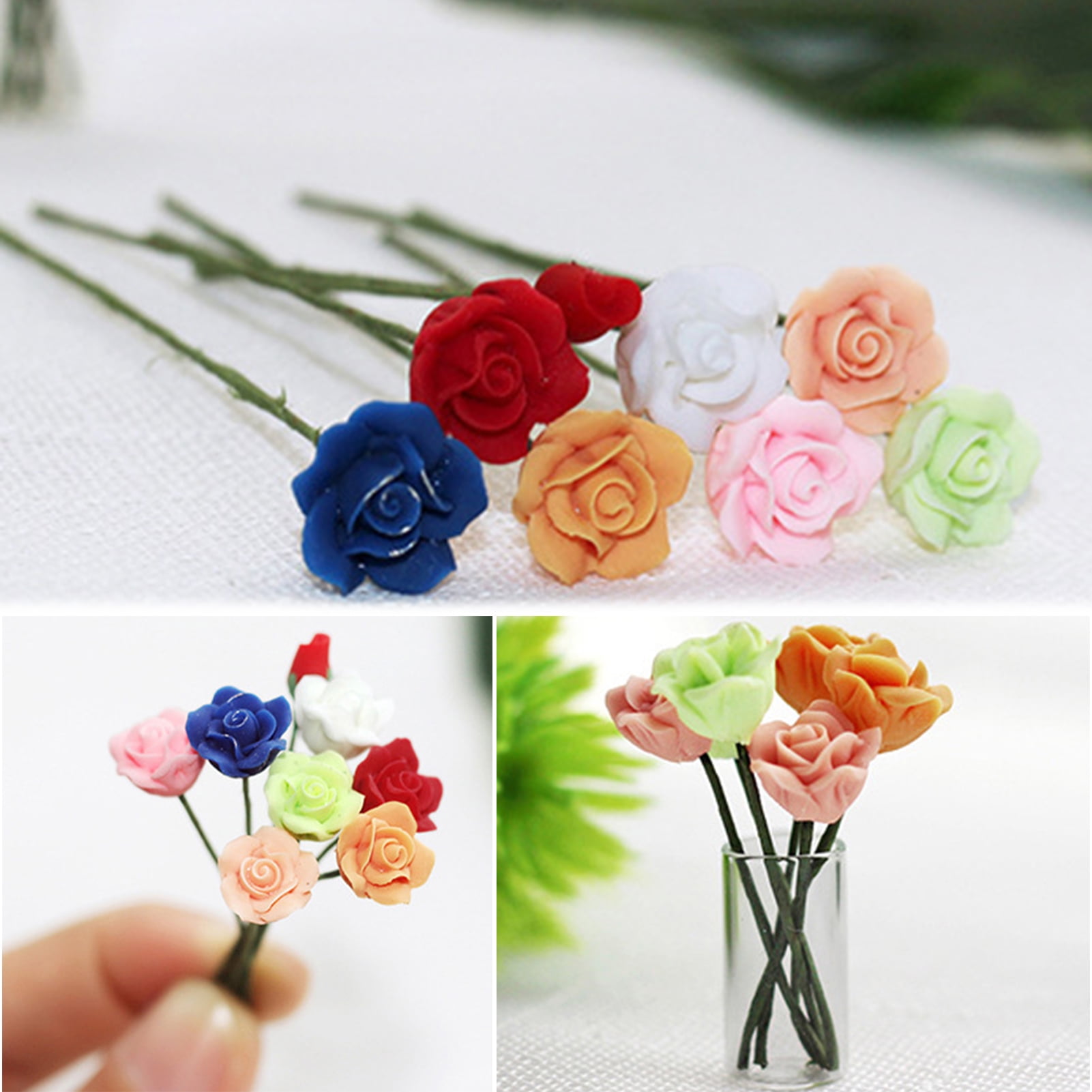 Walbest 2 Pack Dollhouse Rose Flower Compact Resin Doll House Miniature ...