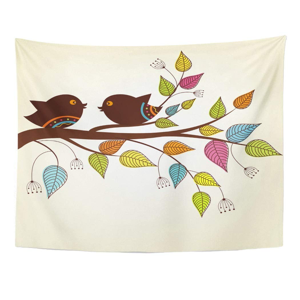 ZEALGNED Pattern Beautiful Two Birds on Branch Variegated Leaves Spring ...