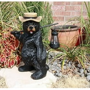 Rustic Black Bear Carrying Cub On Shoulder Family Statue Solar LED ...