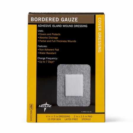 Medline Gauze Border Pad Sterile, 4 Inch x 5 Inch 2 Inch x 2.5 Inch, 15 ...