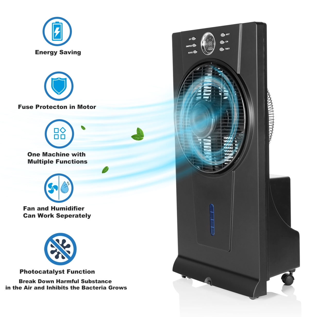 3-in-1 Humidifier and Misting Fan, Evaporative Air Cooler with 2.5L ...