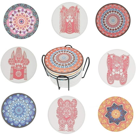 Coasters for Drinks Absorbent Coaster Set of 8 with Holder, 4 Inches ...