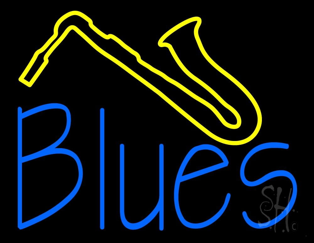 Blue Blues Yellow Saxophone LED Neon Sign 15" Tall x 19" Wide - inches ...