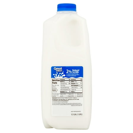 Great Value 2% Reduced Fat Milk, 1/2 gal - Walmart.com