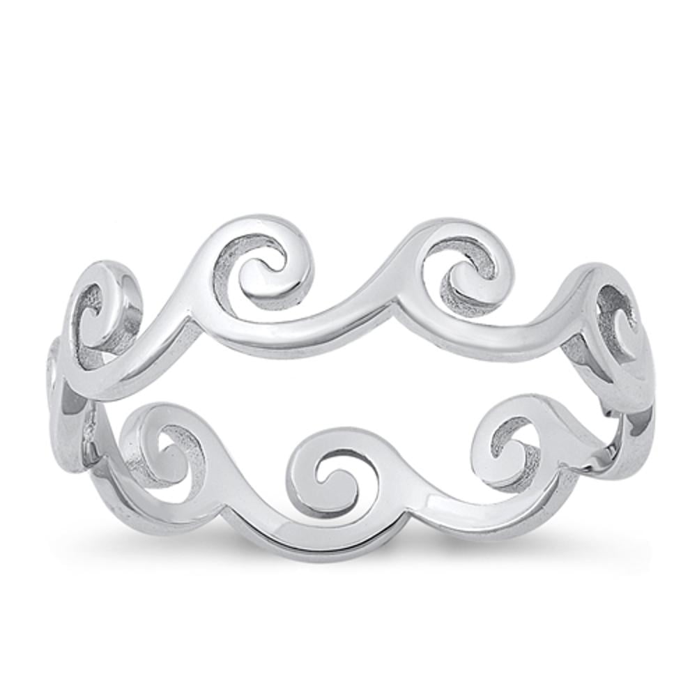 Eternity Wave Promise Ring .925 Sterling Silver Beach Swirl Band ...