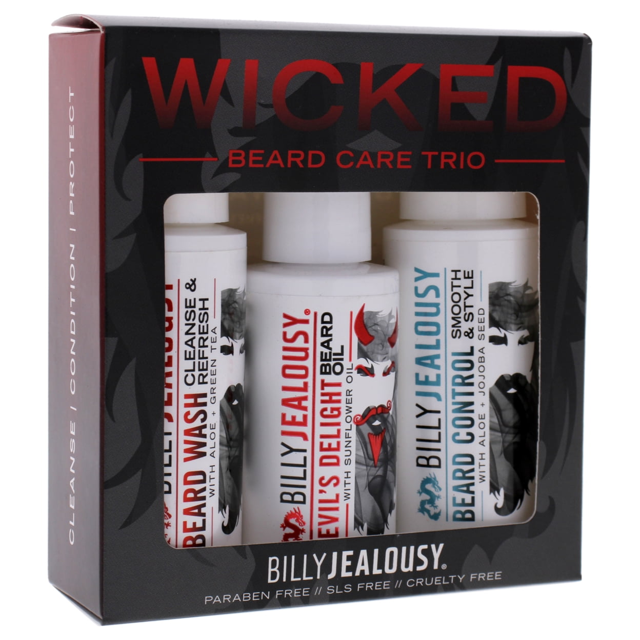 Wicked Beard Trio Kit by Billy Jealousy for Men - 3 Pc 2oz Beard Wash ...