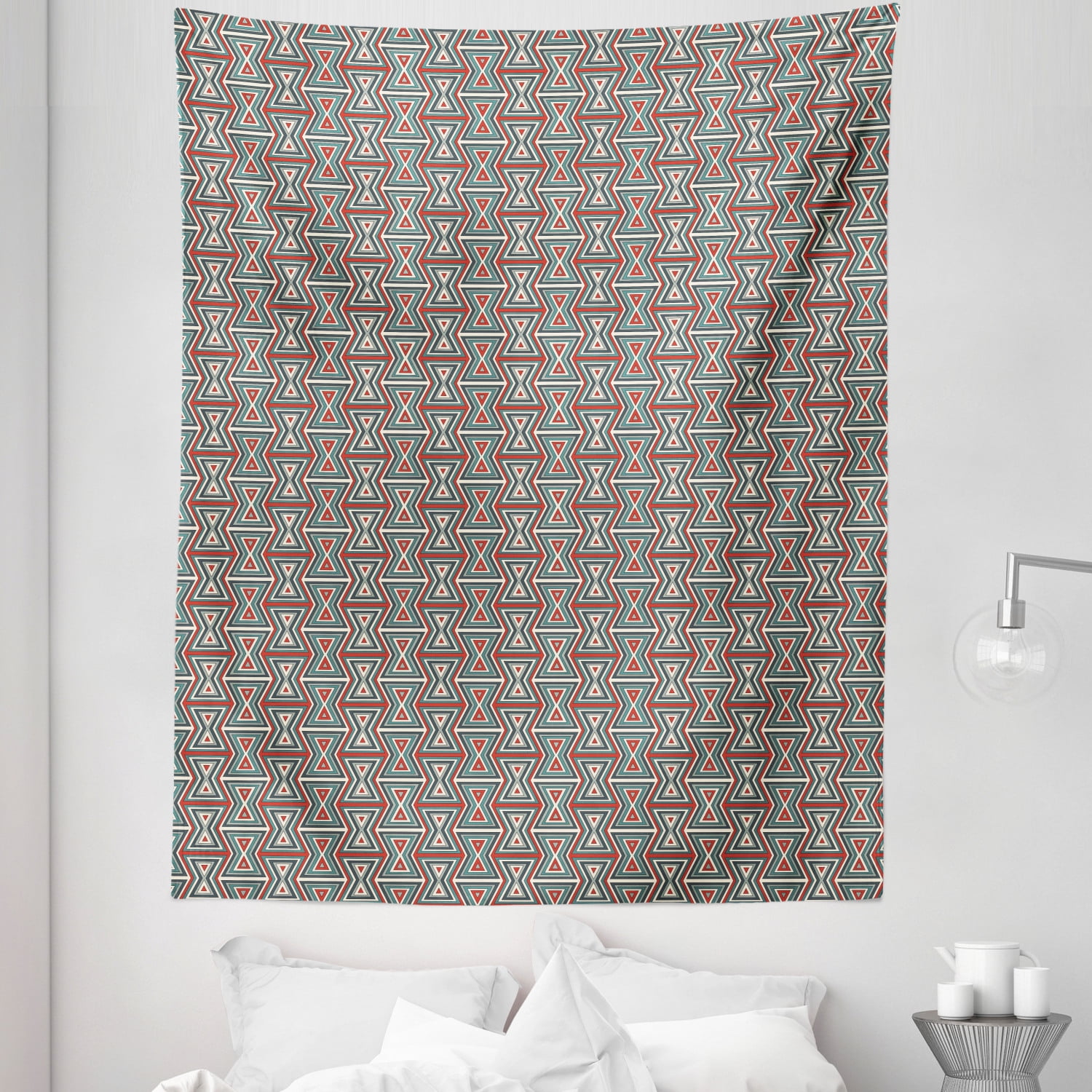 Geometric Tapestry, Colorful Composition with Triangles Retro Hourglass ...
