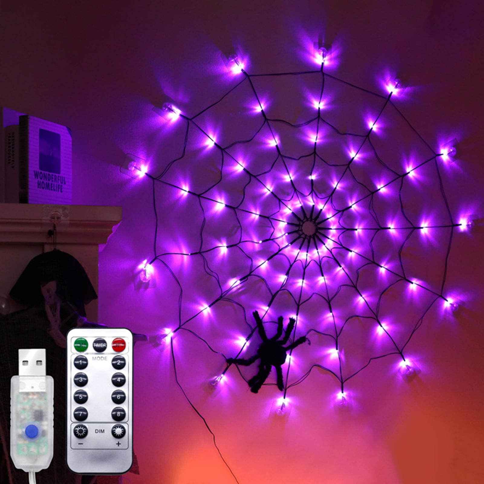 Bobasndm LED Spider Web Lights, 8 Modes Light Up Spider Web, Halloween ...