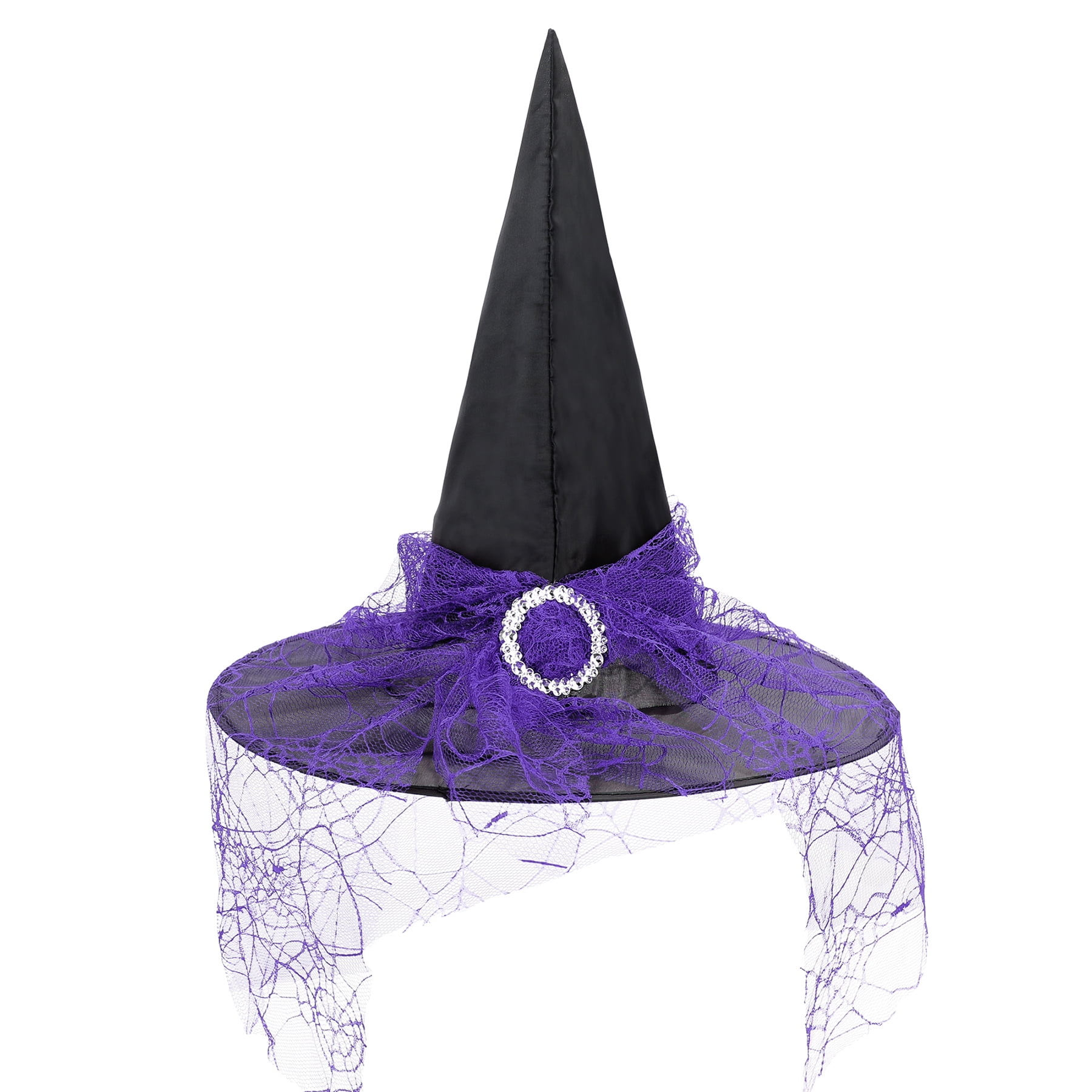 Zando Witch Hat with Veil Wide Brim Wizard Hats Foldable Large Witches ...