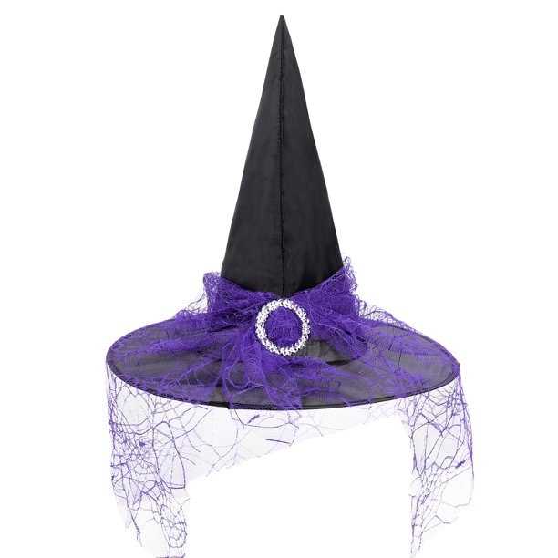 Zando Witch Hat with Veil Wide Brim Wizard Hats Foldable Large Witches ...