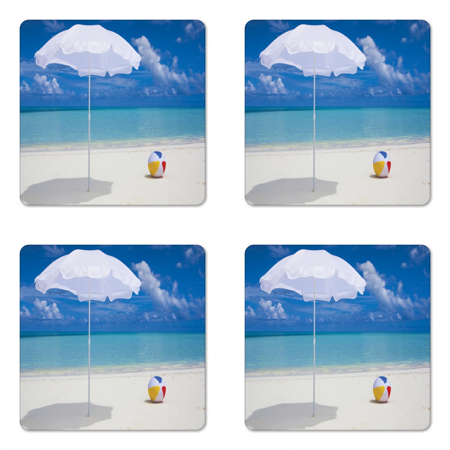 Beach Coaster Set of 4, Summer Season Vibes Seashore Ocean View Sunny ...