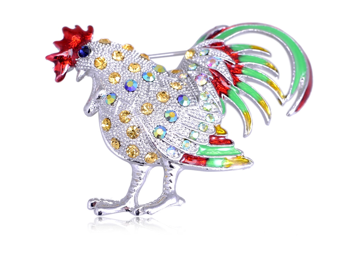 Textured Silver Tone Crystal Rhinestone Multicolor Enamel Hen Chicken ...