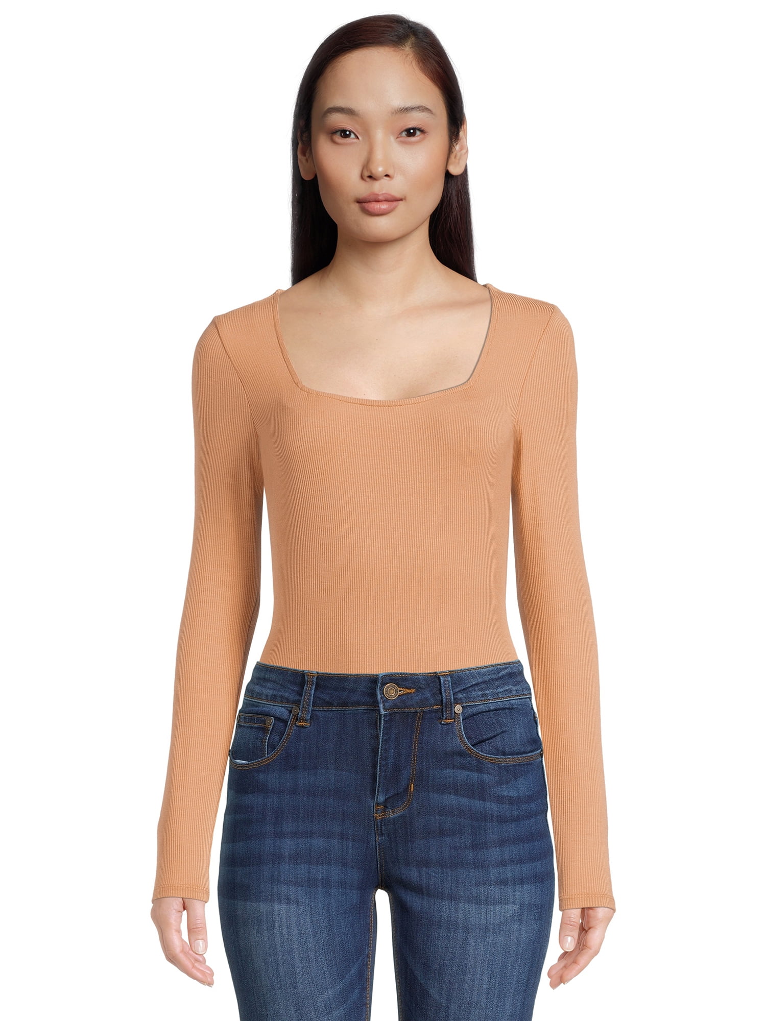 Self Esteem Juniors Ribbed Square Neck Bodysuit - Walmart.com